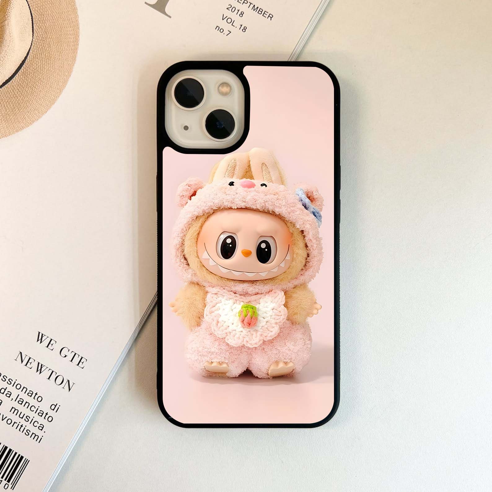 Peach Background Labubu Glass Case – Phone Villa